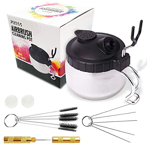 Airbrush Cleaner Kit With Brush Cleaner Solution - Ultimate Airbrush Cleaning Kit, Holder, and Pot for Efficient Cleaning of Airbrushes - Glass Clean Pot Cleaning Jar