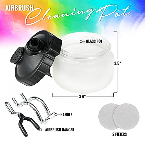 Airbrush Cleaner Kit With Brush Cleaner Solution - Ultimate Airbrush Cleaning Kit, Holder, and Pot for Efficient Cleaning of Airbrushes - Glass Clean Pot Cleaning Jar