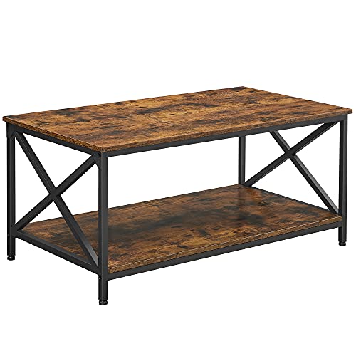 VASAGLE Coffee Table, Cocktail Table with Storage Shelf and X-Shape Steel Frame, Industrial Farmhouse Style, 39.4 x 21.7 x 17.7 Inches, Rustic Brown and Black ULCT200B01V1