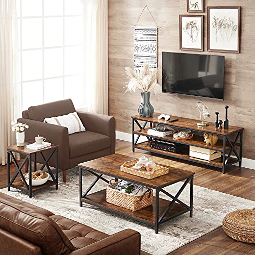 VASAGLE Coffee Table, Cocktail Table with Storage Shelf and X-Shape Steel Frame, Industrial Farmhouse Style, 39.4 x 21.7 x 17.7 Inches, Rustic Brown and Black ULCT200B01V1