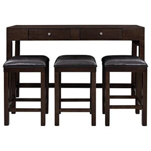 Knocbel 4-Piece Counter Height Table Set with Storage Drawers and Socket, Home Kitchen Bar Dining Room Set with 3 Faux Leather Padded Stools (Espresso)