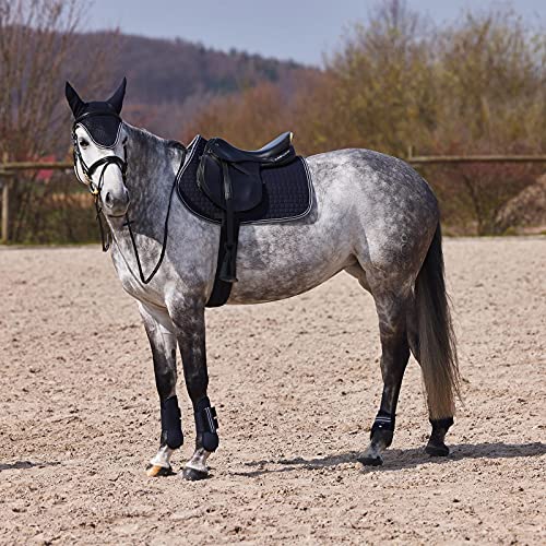 Horze Adepto Cotton Crochet Insect and Fly Protection Horse Ear Net with Cotton Ear Covers - Dark Navy - Horse