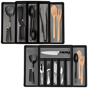 eltow expandable silverware drawer organizer & utensil tray set, non-slip kitchen drawer organizers and storage, kitchen organization for utensils, cutlery, office supplies, flatware storage - black