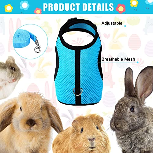 2 Pieces Bunny Rabbit Harness with Leash Cute Adjustable Buckle Breathable Mesh Vest for Kitten Puppy Small Pets Walking (Blue, Pink,M)