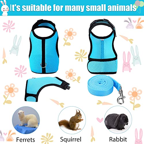 2 Pieces Bunny Rabbit Harness with Leash Cute Adjustable Buckle Breathable Mesh Vest for Kitten Puppy Small Pets Walking (Blue, Pink,M)