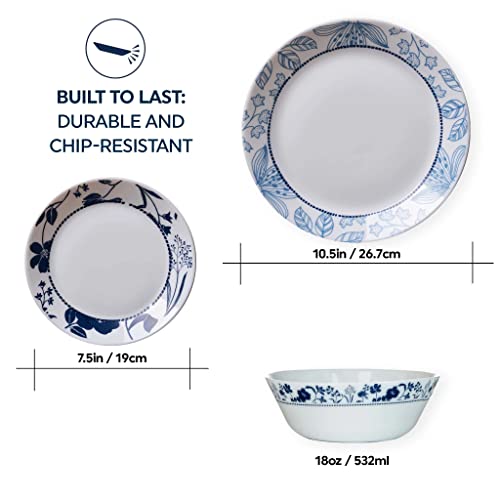 Corelle Everyday Expressions 12-Pc Dinnerware Set, Service for 4, Durable and Eco-Friendly, Higher Rim Glass Plate & Bowl Set, Microwave and Dishwasher Safe, Rutherford