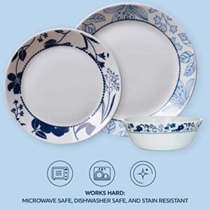 Corelle Everyday Expressions 12-Pc Dinnerware Set, Service for 4, Durable and Eco-Friendly, Higher Rim Glass Plate & Bowl Set, Microwave and Dishwasher Safe, Rutherford