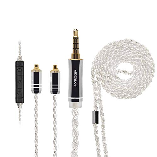 AIDERLOT MMCX Cable with mic,MMCX Eeadphones Upgrade Cable with 3.5mm Gold Plated Plug, 4 Strands Copper Silver Plated headphons Cable for Shure TIN FiiO Westone KZ BASN BGVP Tin Trn