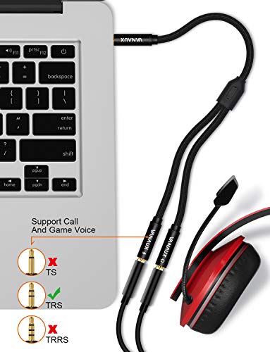 Headset Adapter Headphone Mic Y Splitter Cable, VANAUX 3.5mm Stereo Audio Male to 2 Female Separate Audio Microphone Plugs Compatible for PS4, Xbox One, Laptop, Phone, PC Gaming Headset