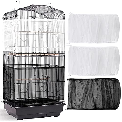 3 Pieces Large Adjustable Bird Cage Cover Seed Feather Catcher Birdcage Nylon Mesh Net Cover Soft Skirt Guard for Parakeet Macaw African Round Square Cage (78 x 15 Inch in Circumference and Width)