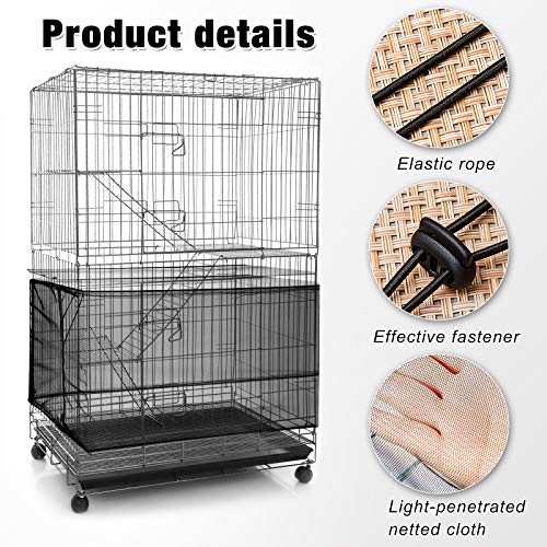 3 Pieces Large Adjustable Bird Cage Cover Seed Feather Catcher Birdcage Nylon Mesh Net Cover Soft Skirt Guard for Parakeet Macaw African Round Square Cage (78 x 15 Inch in Circumference and Width)