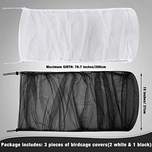 3 Pieces Large Adjustable Bird Cage Cover Seed Feather Catcher Birdcage Nylon Mesh Net Cover Soft Skirt Guard for Parakeet Macaw African Round Square Cage (78 x 15 Inch in Circumference and Width)