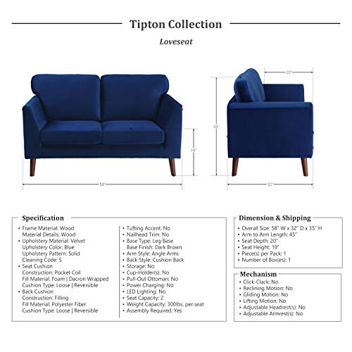 Lexicon Tipton Living Room Loveseat, Blue