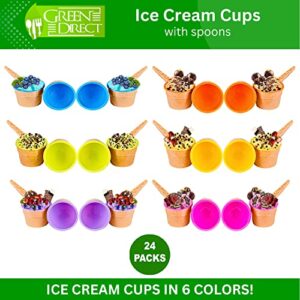 Green Direct Ice Cream Cups with Spoons/Large Plastic Dish with Spoon/Dessert Sundae Frozen Yogurt Bowls Icecream Cup Party Favors Dishes ice crem kits supplies for kids Set of 24