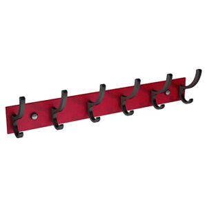 udenis wall mounted coat rack,6 double hoook,coat hat robe towel hanger for bathroom,entryway,bedroom,kichten,closet,heavy duty aluminum (red)