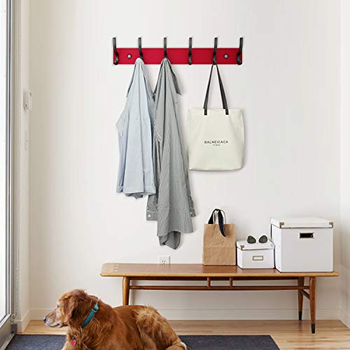 UDENIS Wall Mounted Coat Rack,6 Double hoook,Coat Hat Robe Towel Hanger for Bathroom,Entryway,Bedroom,Kichten,Closet,Heavy Duty Aluminum (Red)