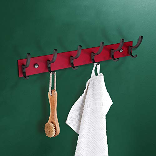 UDENIS Wall Mounted Coat Rack,6 Double hoook,Coat Hat Robe Towel Hanger for Bathroom,Entryway,Bedroom,Kichten,Closet,Heavy Duty Aluminum (Red)