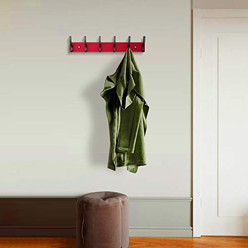 UDENIS Wall Mounted Coat Rack,6 Double hoook,Coat Hat Robe Towel Hanger for Bathroom,Entryway,Bedroom,Kichten,Closet,Heavy Duty Aluminum (Red)