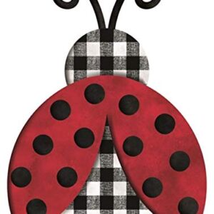 Craig Bachman 12 Metal Embossed Ladybug Hanger: Plaid Check - Buffalo Check Ladybug Metal Wall Door Hanger Sign