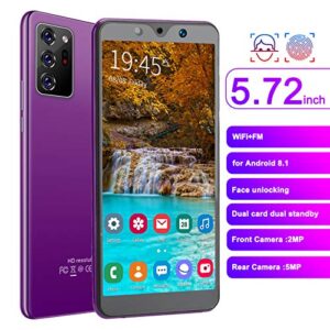 Vbestlife 3G Unlocked Smartphone, Note30 Plus 5.72in HD Full Screen Cell Phone, Support APP Face Recognition for Android 8.1 Fingerprint Unlock Smartphone, 512M 4G, Dual SIM Dual Camera Purple