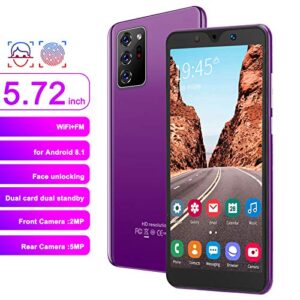 Vbestlife 3G Unlocked Smartphone, Note30 Plus 5.72in HD Full Screen Cell Phone, Support APP Face Recognition for Android 8.1 Fingerprint Unlock Smartphone, 512M 4G, Dual SIM Dual Camera Purple