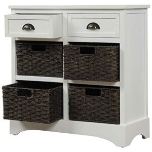 lumisol storage cabinet console entryway table with two drawers and four wicker baskets for kitchen/living room/dining room, storage chest accent furniture home collection(white)