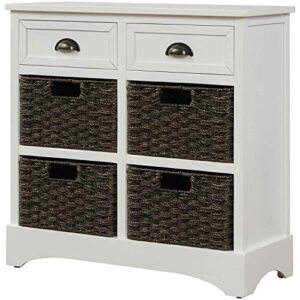 LUMISOL Storage Cabinet Console Entryway Table with Two Drawers and Four Wicker Baskets for Kitchen/Living Room/Dining Room, Storage Chest Accent Furniture Home Collection(White)