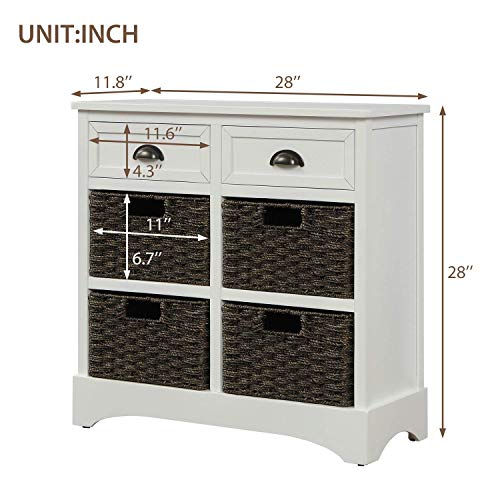 LUMISOL Storage Cabinet Console Entryway Table with Two Drawers and Four Wicker Baskets for Kitchen/Living Room/Dining Room, Storage Chest Accent Furniture Home Collection(White)