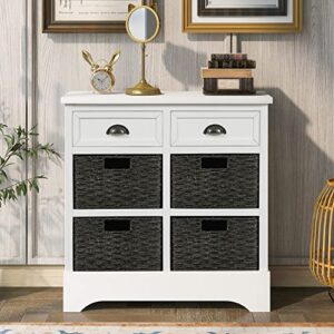 LUMISOL Storage Cabinet Console Entryway Table with Two Drawers and Four Wicker Baskets for Kitchen/Living Room/Dining Room, Storage Chest Accent Furniture Home Collection(White)