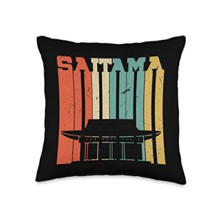 saitama japan souvenir gifts vintage saitama skyline silhouette throw pillow, 16x16, multicolor