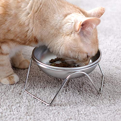 Raised Cat Bowl Stand for Food & Water by Americat – Made in USA – Stainless Steel, Spill-Proof Elevated Feeder, Dishwasher Safe, Human Grade, Whisker Friendly (Bowl + Stand)