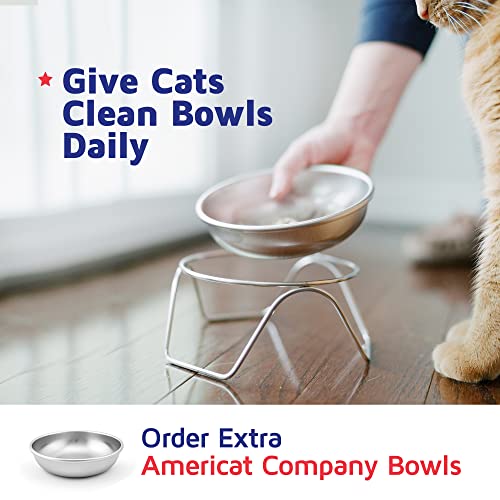 Raised Cat Bowl Stand for Food & Water by Americat – Made in USA – Stainless Steel, Spill-Proof Elevated Feeder, Dishwasher Safe, Human Grade, Whisker Friendly (Bowl + Stand)