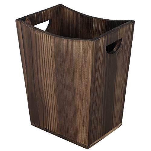 Wood Trash Can Small Wastebasket with Handles Rustic Office Garbage Can for Bedroom Bathroom Office Living Room Kitchen