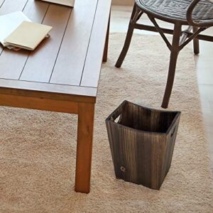 Wood Trash Can Small Wastebasket with Handles Rustic Office Garbage Can for Bedroom Bathroom Office Living Room Kitchen