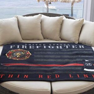 Erazor Bits First Responders Throw Blanket, United States Firefighter Blankets, Thin Red Line Fireman Cover, Cozy Fleece Bed Spread FF2443-TB (50 x 60 Inches)