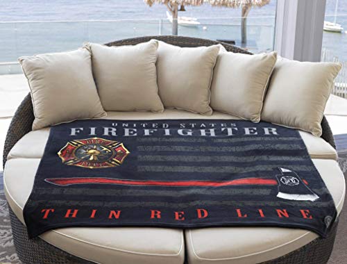 Erazor Bits First Responders Throw Blanket, United States Firefighter Blankets, Thin Red Line Fireman Cover, Cozy Fleece Bed Spread FF2443-TB (50 x 60 Inches)