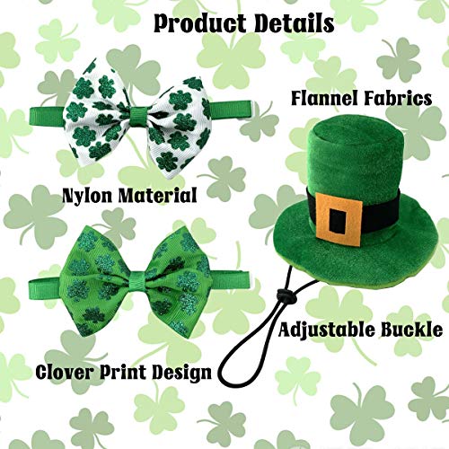 Vehomy Pet Dog Saint Patrick's Day Costume - Green Dog Top Hat and 2pcs Shamrock Dog Saint Patrick's Day Bow tie Collars for Dogs Cats Puppy Kitten (3Pcs)