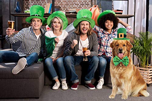 Vehomy Pet Dog Saint Patrick's Day Costume - Green Dog Top Hat and 2pcs Shamrock Dog Saint Patrick's Day Bow tie Collars for Dogs Cats Puppy Kitten (3Pcs)