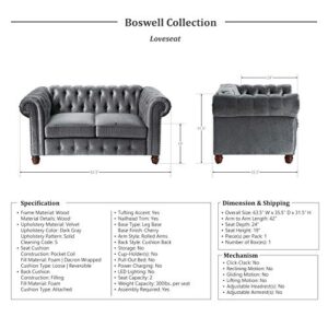 Lexicon Boswell Living Room Loveseat, Dark Gray