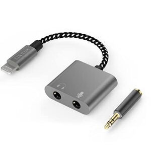 cubilux lightning to 3.5mm trs microphone adapter with headphone jack compatible with iphone 14 pro max 14 plus/13/12/11/se 2/xr/xs max/8/7, 1/8” audio & mic splitter for old ipad (lightning version)