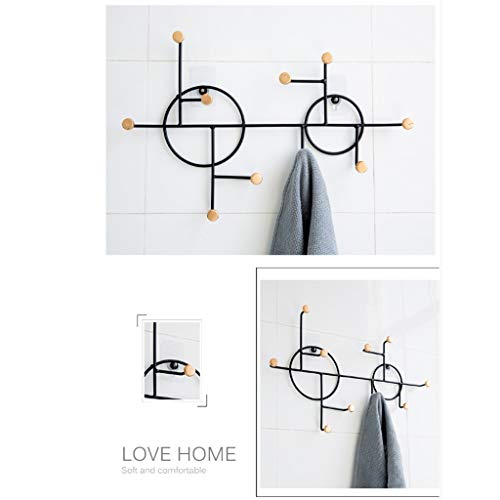 AVEO Coat Hooks 10 Hooks Wrought Iron Wall Hanging Coat Rack Key Hanger Frame Wall Rack Kitchen Bathroom Wall Home Decoration Coat Rack Wall Mount (Color : Black)