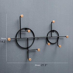 AVEO Coat Hooks 10 Hooks Wrought Iron Wall Hanging Coat Rack Key Hanger Frame Wall Rack Kitchen Bathroom Wall Home Decoration Coat Rack Wall Mount (Color : Black)