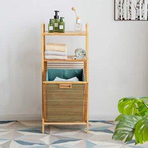 RELAX4LIFE Laundry Hamper Bamboo W/ Removable Liner, 2-Tier Shelves Tilt-out Design Space-Saving Laundry Hamper Basket for Bathroom, Living Room,Bedroom, Natural +Green