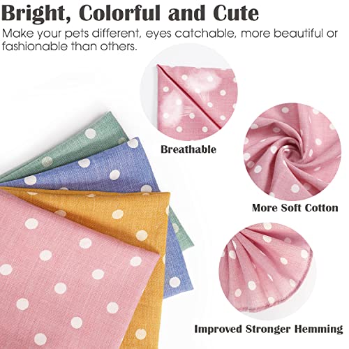 4PCS Summer Dog Bandanas Cute Soft Cotton Puppy Cat Scarfs Washable Daily Handkerchief Pink Green Blue Orange Comfortable Gifts, Adjustable Accessories for Small Medium Large Girl Boy Pup Pet