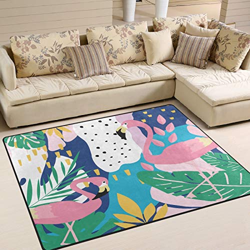 ALAZA Tropical Jungle Leaf Flamingo Bird Palm Tree Non Slip Area Rug 5' x 7' for Living Dinning Room Bedroom Kitchen Hallway Office Modern Home Decorative