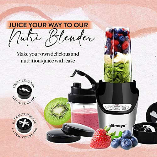 1000W High Power Personal Nutri Blender, Multi-Functional Portable Bullet Blenders for Kitchen, Use as Coffee Grinder, Baby Food Blender, & Shake Maker, With 2 Blades, 1L Tall Blender Cup & 0.4L Small Blender Cup - Domaya