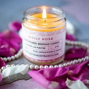 Sicily Rose Hand-Poured Beeswax Candle - All-Natural, Cotton Braided Wick, Chemical-Free, Smokeless, Cleans Air, Non-Toxic, Non-Polluting, Non-Allergenic, Handmade in USA