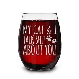 shop4ever® my cat & i talk about you engraved stemless wine glass funny cat mom gift