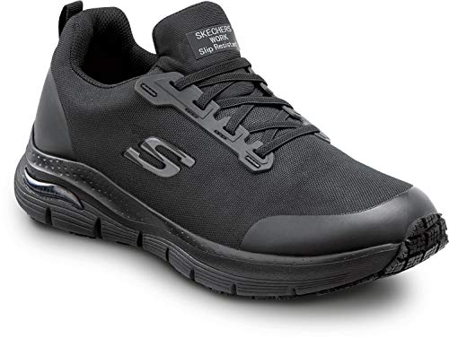 Skechers Work Arch Fit Jake, Men's, Black, Slip On Athletic Style, MaxTrax Slip Resistant, Soft Toe Work Shoe (9.0 M)