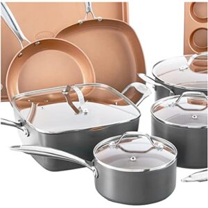 Gotham Steel Pro 20 Piece Pots & Pans Set | Hard Anodized Complete Cookware Set + Bakeware Set, Ultra Nonstick Ceramic Copper Coating, Chef Grade Quality, Metal Utensil Safe, Oven & Dishwasher Safe